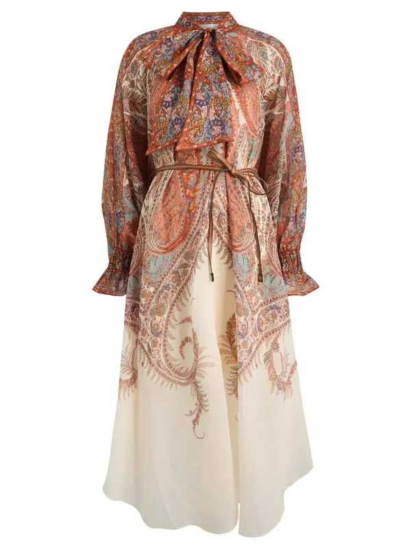 Zimmermann Rhiannon Tie Neck Woven Kaftan Dress - Multi Print