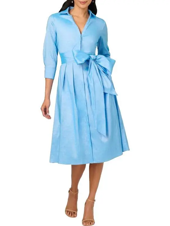 Adrianna Papell Stretch Taffeta Midi Shirtdress - Bluebell