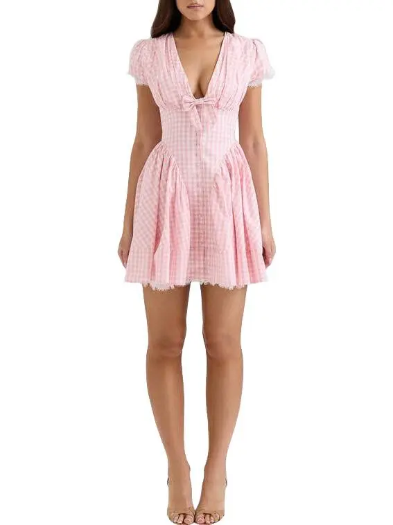House Of Cb Emiliana Corset Gingham Mini Dress - Pink Gingham
