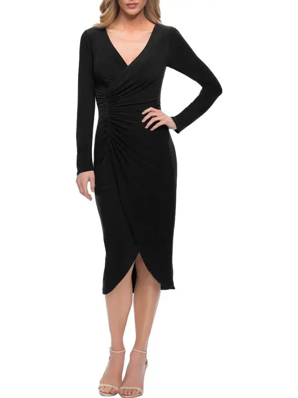 LABOMME Knee-length Dress With Faux Wrap Skirt - Black
