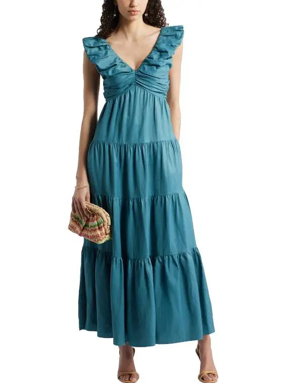 Chelsea28 Ruffle Maxi Dress - Teal Hydro