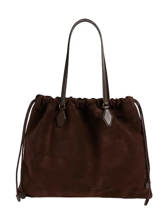 JIMMY CHOO Large Drawstring Leather Tote - Chocolate/light Gold