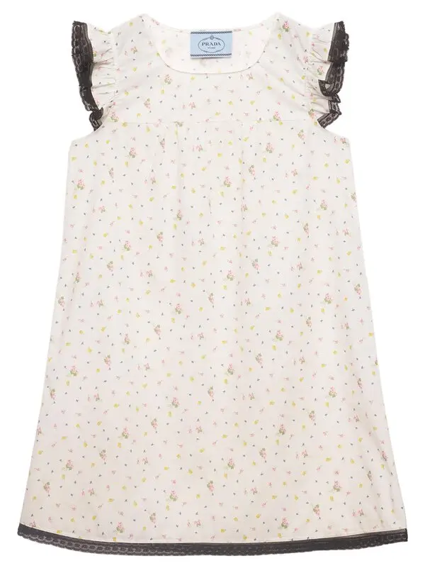 Prada Floral Print Cotton Batiste Mini-dress - White
