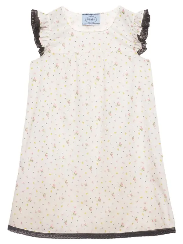 Prada Floral Print Cotton Batiste Mini-dress - White