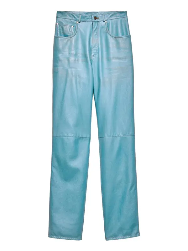 Prada Five-pocket Nappa Leather Pants - Sea Blue