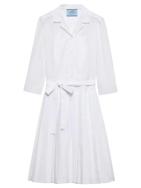 Prada Pleated Poplin Shirt Dress - White