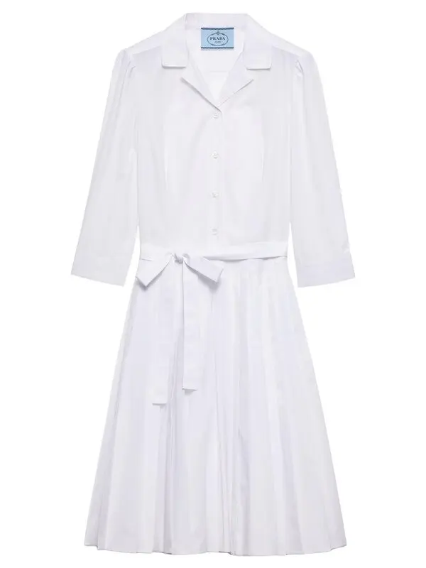 Prada Pleated Poplin Shirt Dress - White