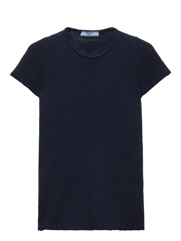 Prada Cashmere Slim-fit Short-sleeve Sweater - Navy