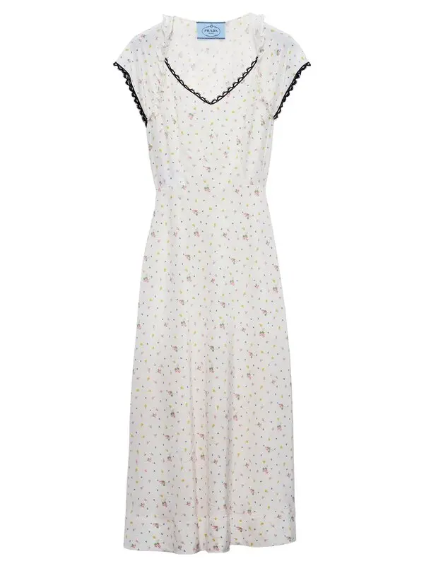 Prada Floral Print Pongé Dress - White