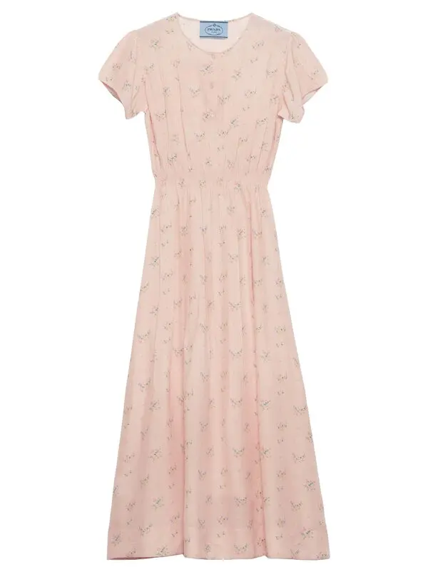 Prada Floral Print Pongé Dress - Pink