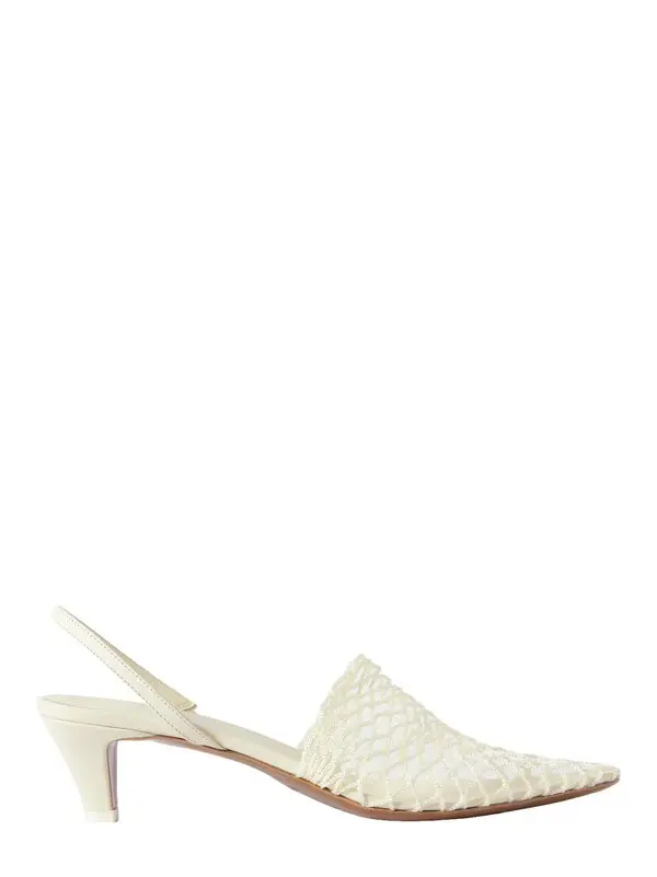 NEOUS Acantho Fishnet And Leather Slingback Pumps - Cream