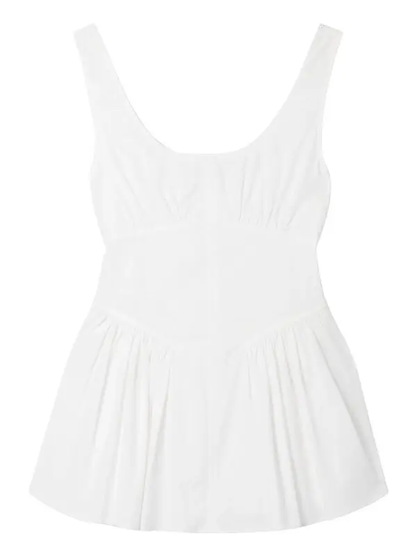 Proenza Schouler White Label Bader Gathered Stretch-cotton Poplin Peplum Top - White