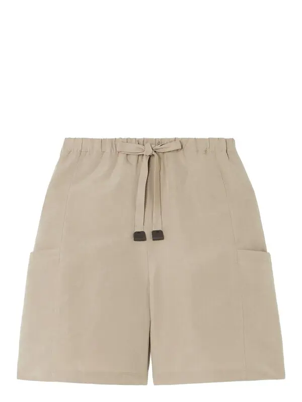 Max Mara Leather-trimmed Linen And Silk-blend Shorts - Neutrals