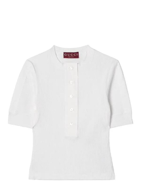 Gucci Poplin-trimmed Ribbed Stretch-cotton Top - White