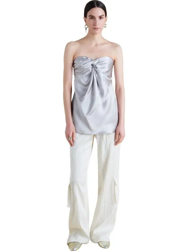 Marina Moscone Crinkled Satin Cargo Trouser - Ivory