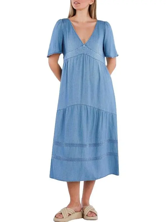 BILLY T Cotton Blend Chambray Midi Dress - Vintage Denim