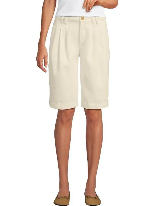 LANDS' END Lightweight Denim Pleated Slouchy Shorts - Natural