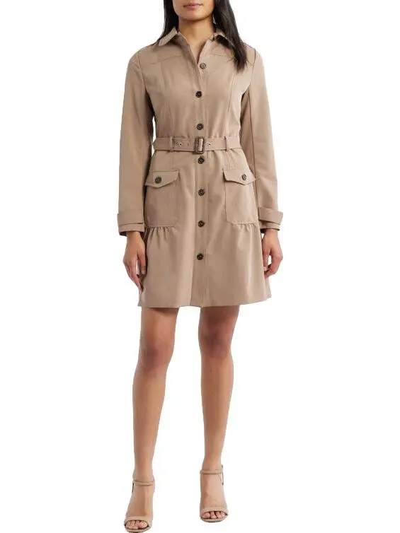 TAHARI ASL Safari Belted Long Sleeve Minidress - Latte