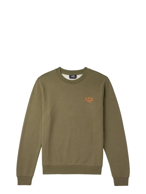 A.p.c. Logo-embroidered Cotton-blend Sweatshirt - Green