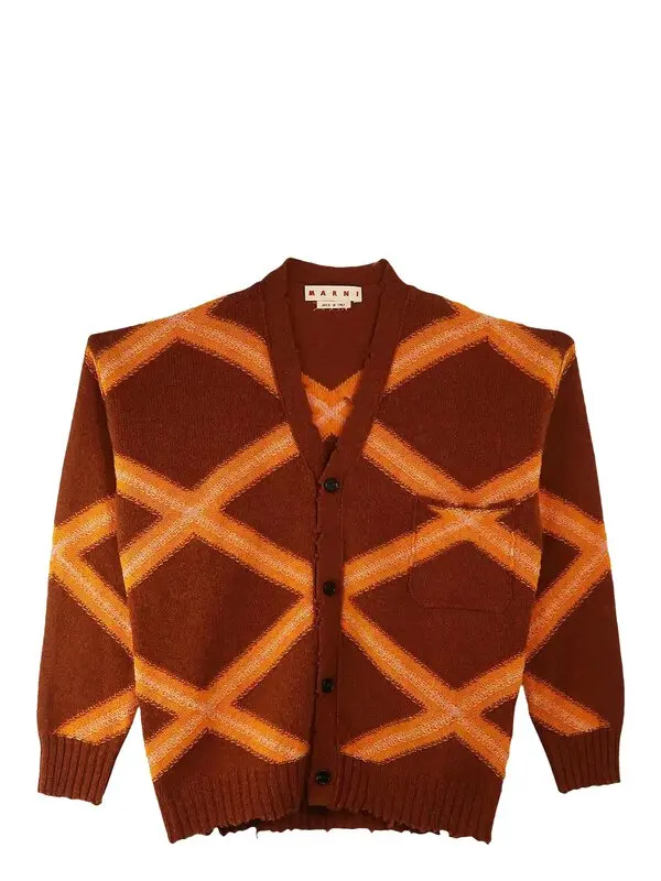 Marni Intarsia Argyle Cardigan - Brown