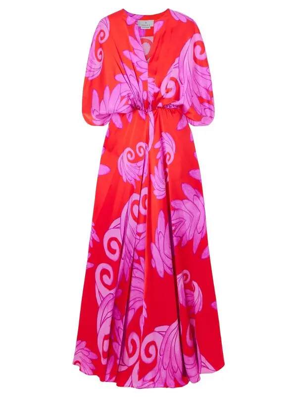 Themis Z Lydia Printed Silk-satin Maxi Dress - Pink
