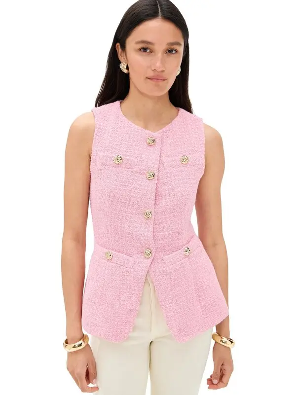 Endless Rose Tweed Buttoned Split Top - Pink