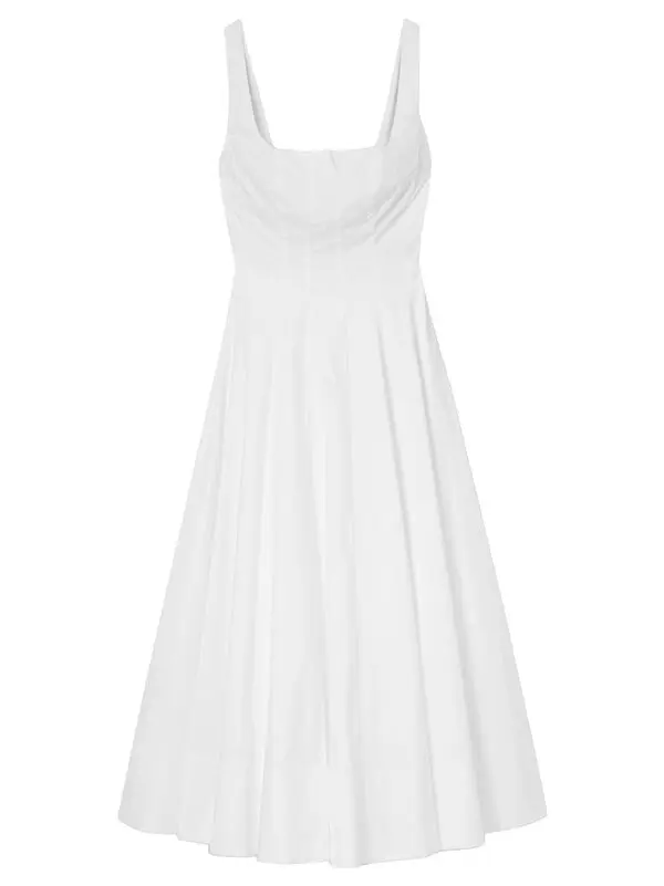 Staud Wells Pleated Cotton-blend Poplin Midi Dress - White