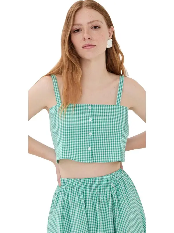 LE BOP Cropped Checkered Top - Green Gingham