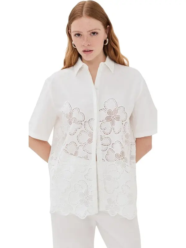 Borgo De Nor Floral Cutout Shirt - Ivory