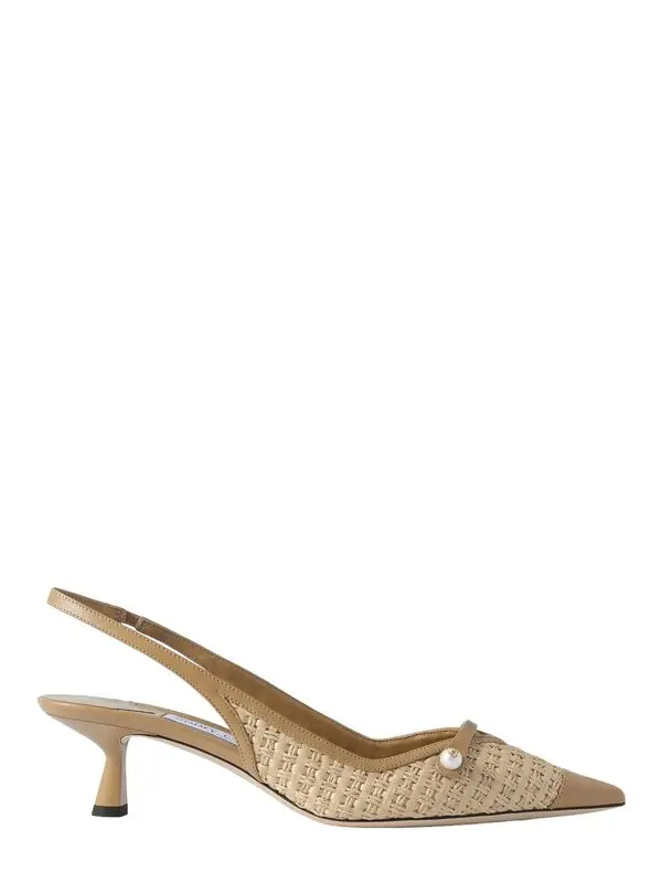 JIMMY CHOO Amita 45 Raffia Slingback Pumps - Brown