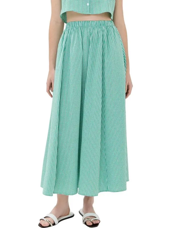 LE BOP Gingham Check Midi Skirt - Green Gingham