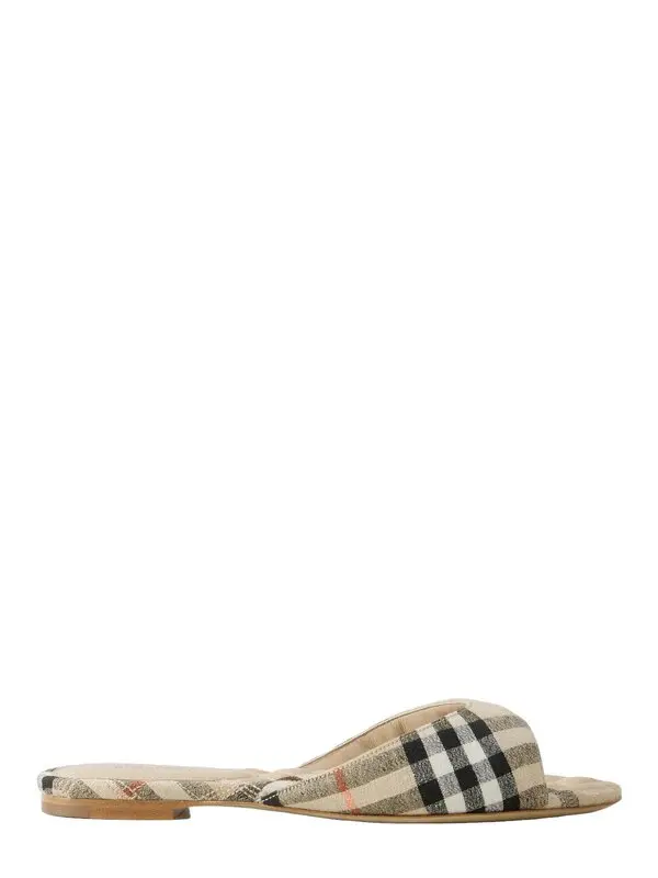 Burberry Checked Linen Slides - Neutrals