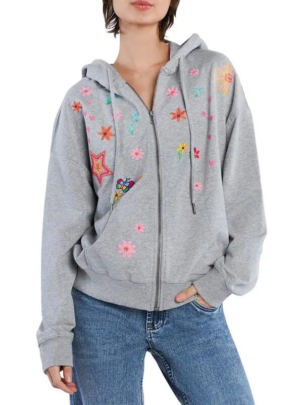 BILLY T Sketchbook Embroidered Zip-up Hoodie - Heather Grey