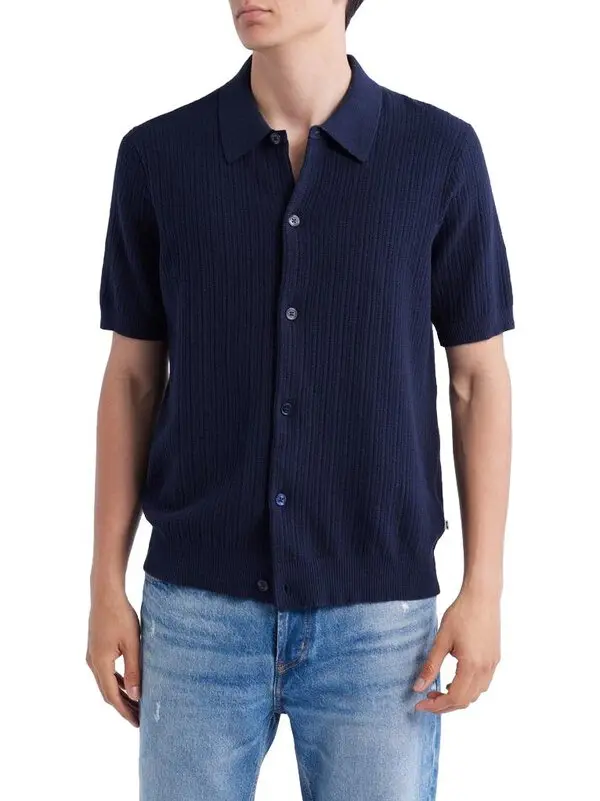 Nn07 Nolan 6695 Organic Cotton Polo Cardigan - Navy Blue