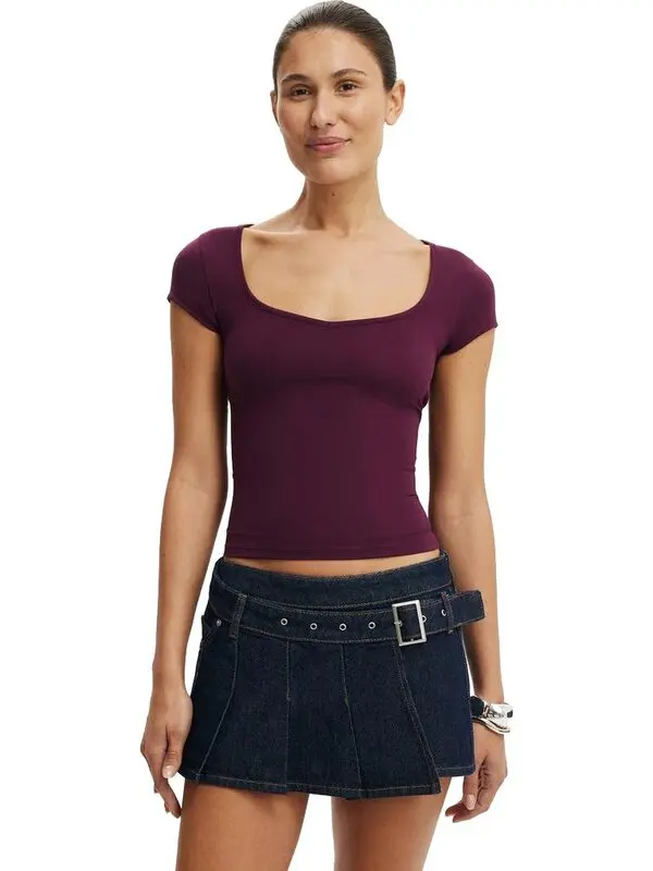 COTTON ON Hold Me Short Sleeve Top - Blackberry Belle