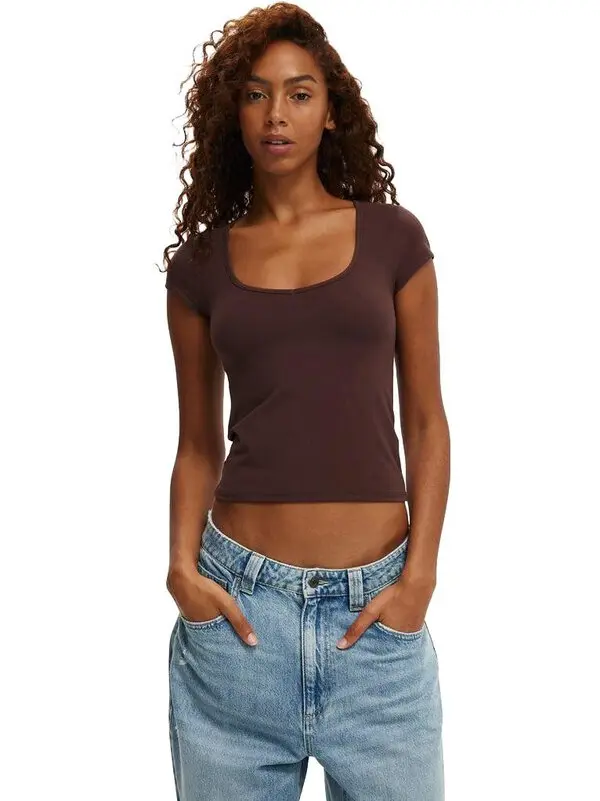 COTTON ON Hold Me Short Sleeve Top - Dark Oak