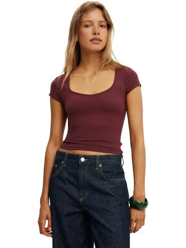 COTTON ON Hold Me Short Sleeve Top - Sour Cherry