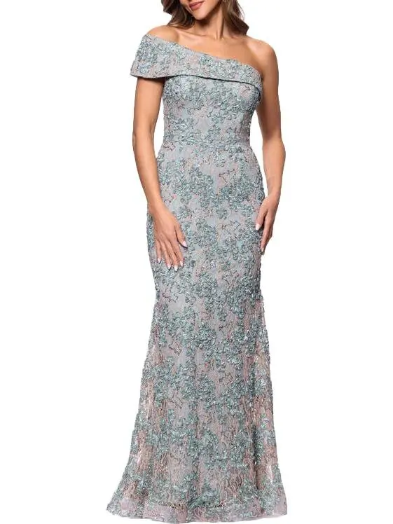 XSCAPE EVENINGS Soutache Lace Off-the-shoulder Gown - Sage/ Gold