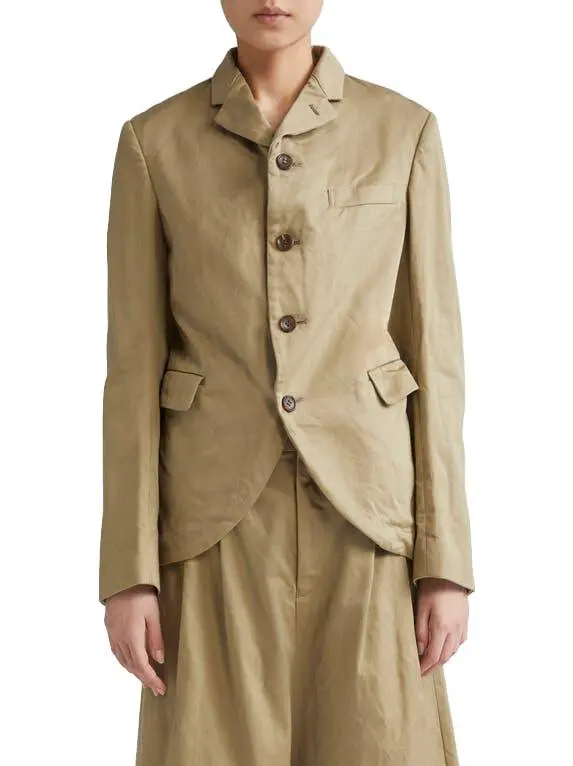 Comme Des Garçons Garment Washed Cotton Twill Cutaway Blazer - Khaki