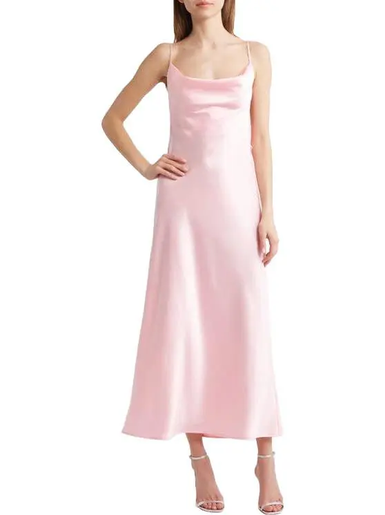 Lulus Satin Cocktail Dress With Floral Open Back - Pink