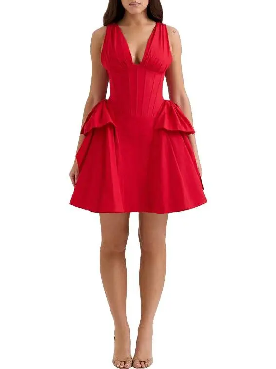 House Of Cb Amalia Bow Side Cocktail Minidress - Racing Red