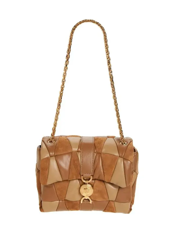 Versace Kleio Medusa 95 Quilted Patchwork Shoulder Bag - Brown Caramel Gold