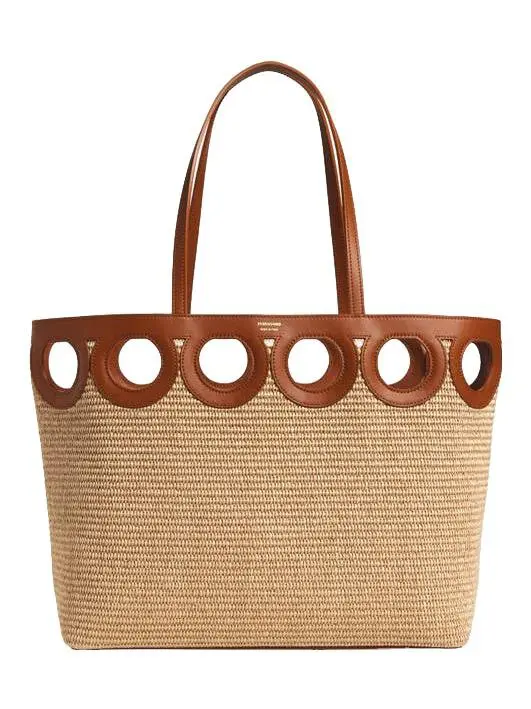 FERRAGAMO Medium Gancini Frame Raffia And Leather Tote - Naturale/ Resort