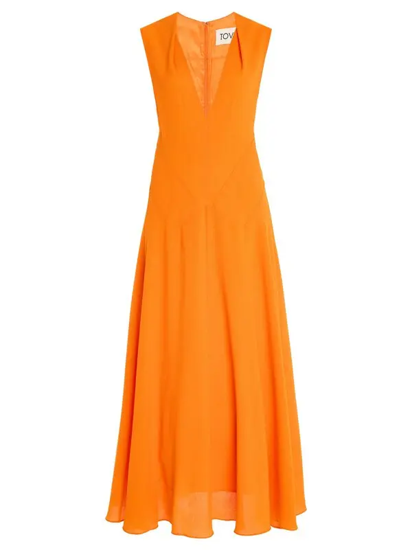 Tove Ambre Wool Crepe Maxi Dress - Orange