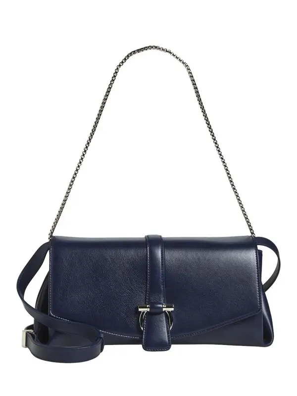 FERRAGAMO Medium Lily Leather Shoulder Bag - New Navy Dkb