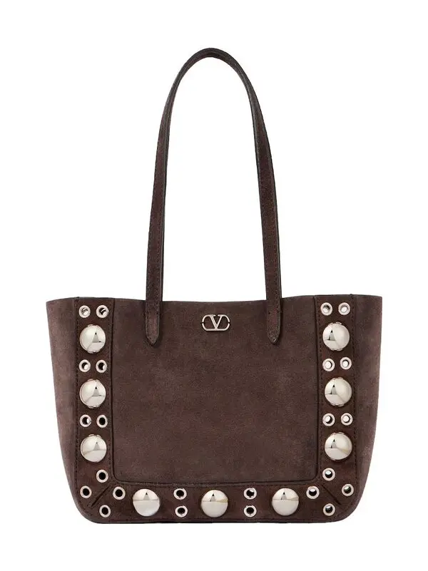 Valentino Garavani Nellcôte Small Embellished Suede Shopper - Brown