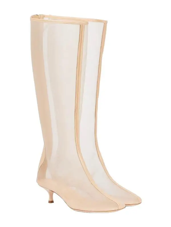 Christopher Esber Leather-trimmed Mesh Knee-high Boots - Beige