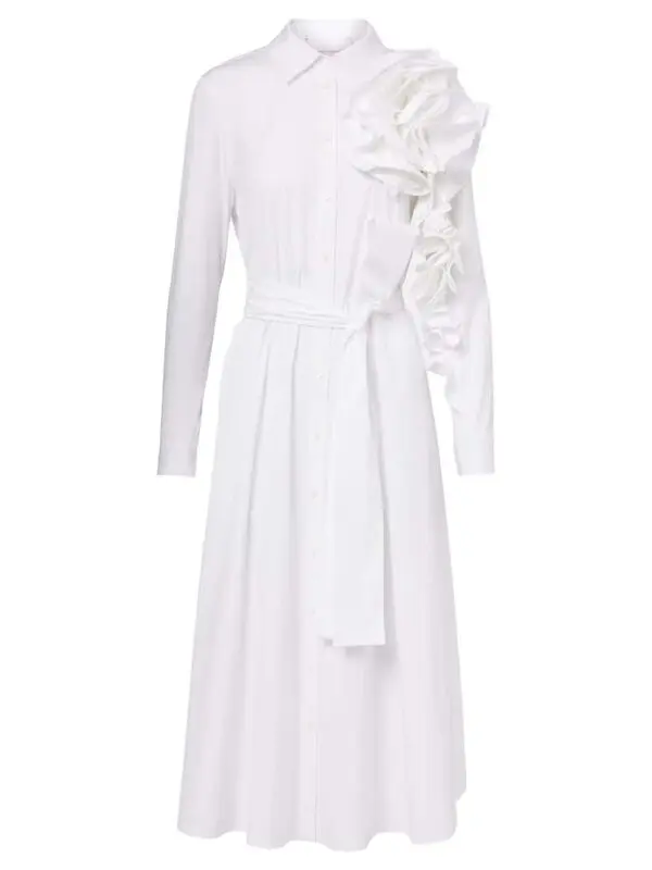 Carolina Herrera Floral-appliqué Poplin Shirtdress - White
