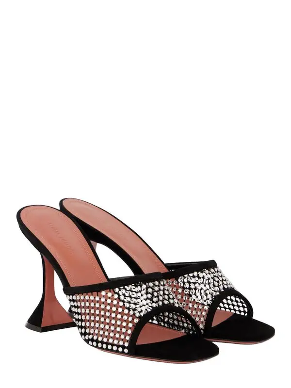 Amina Muaddi Lupita 95 Suede-trimmed Mesh Mules - Black