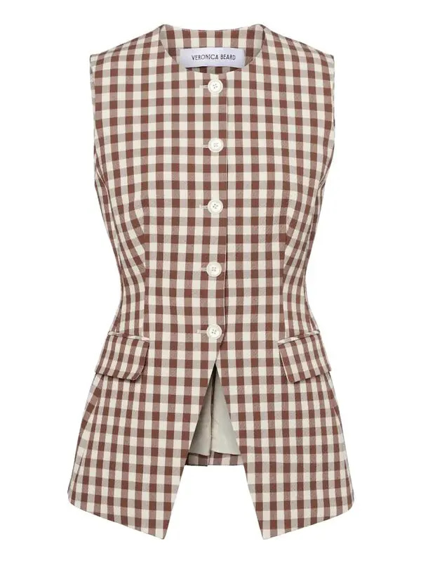 Veronica Beard Lois Gingham Seersucker Top - Neutrals